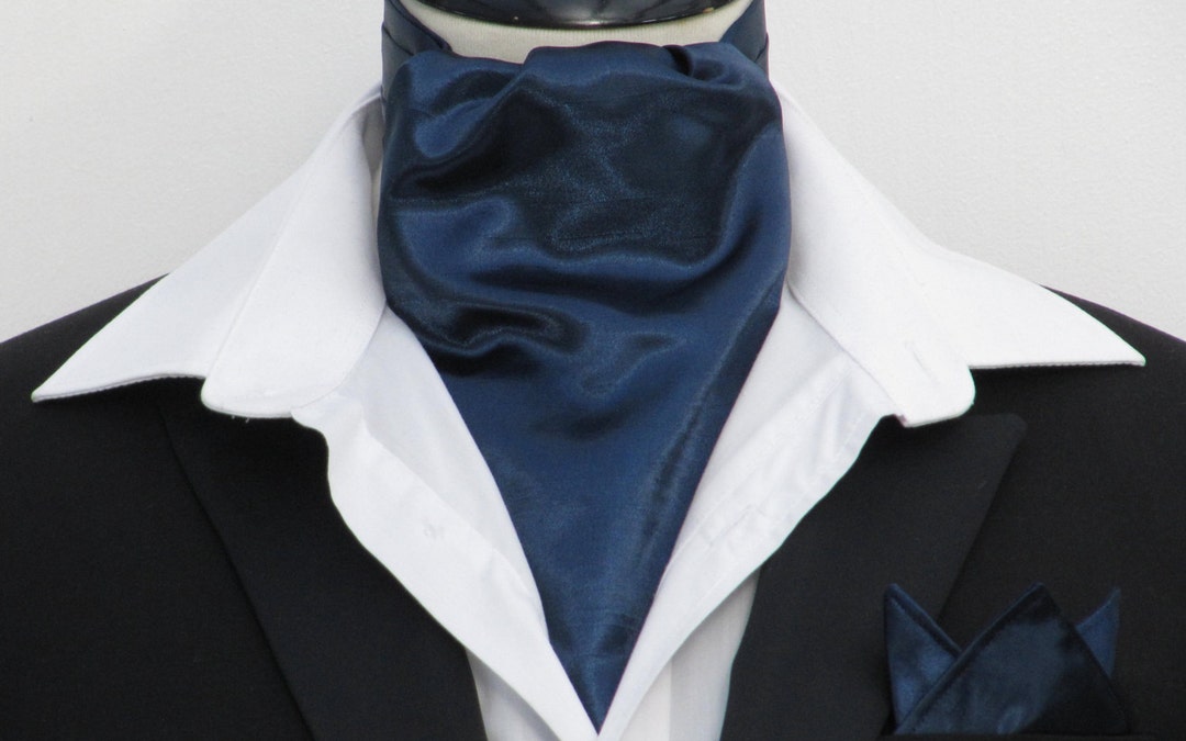 Mens Navy Blue Faux Silk Ascot Cravat / Pocket Square - Etsy