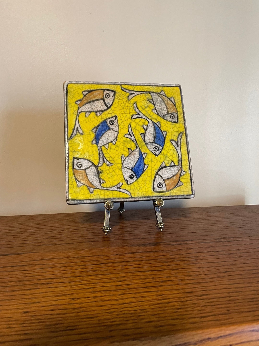 Vintage 1940s Persian Ceramic Fish Tile, Middle Eastern Tile, Pottery ...