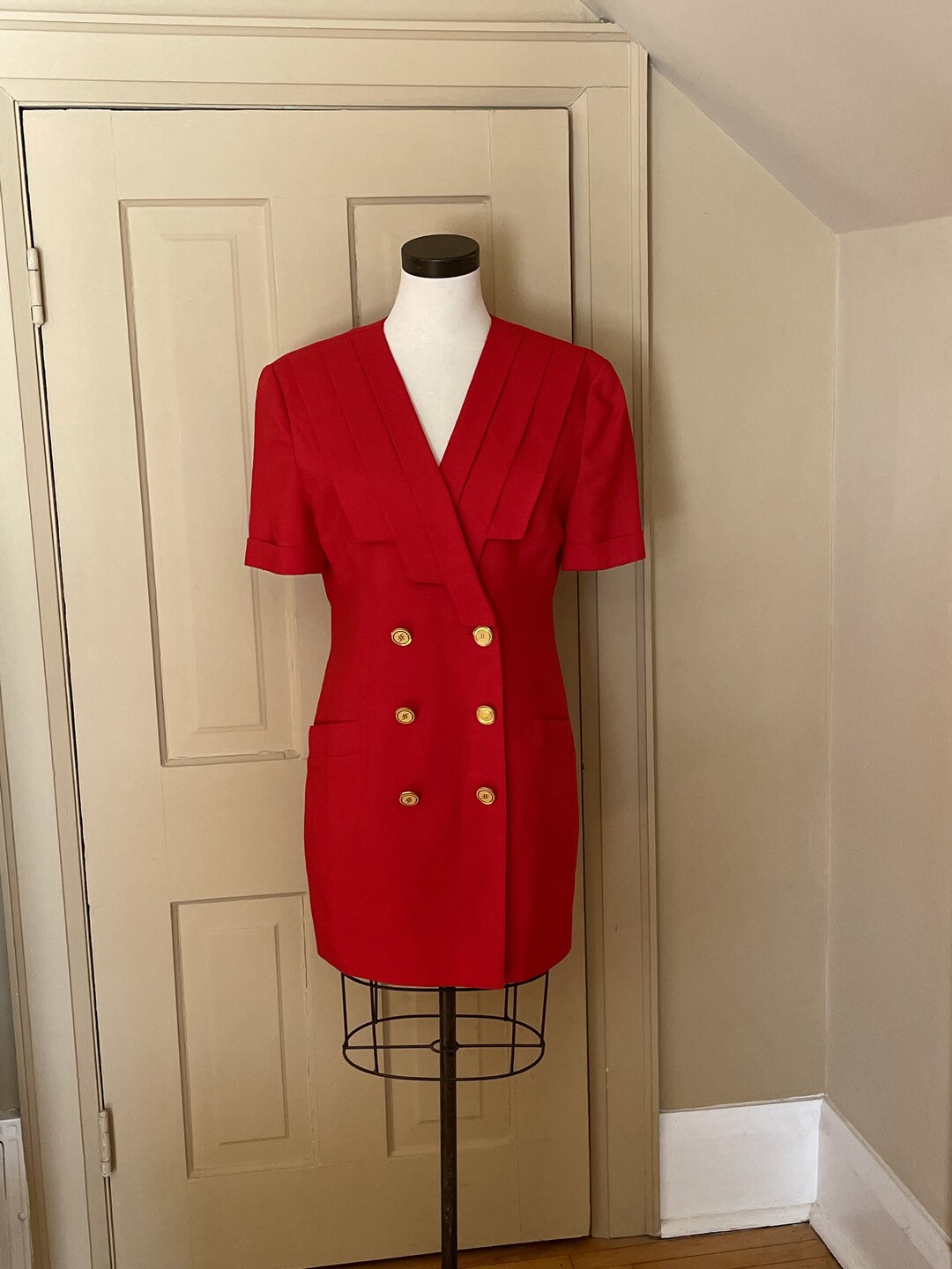 Vintage 1980s Fink Modell Double Breasted Dress, 80s Red Dress, Front ...