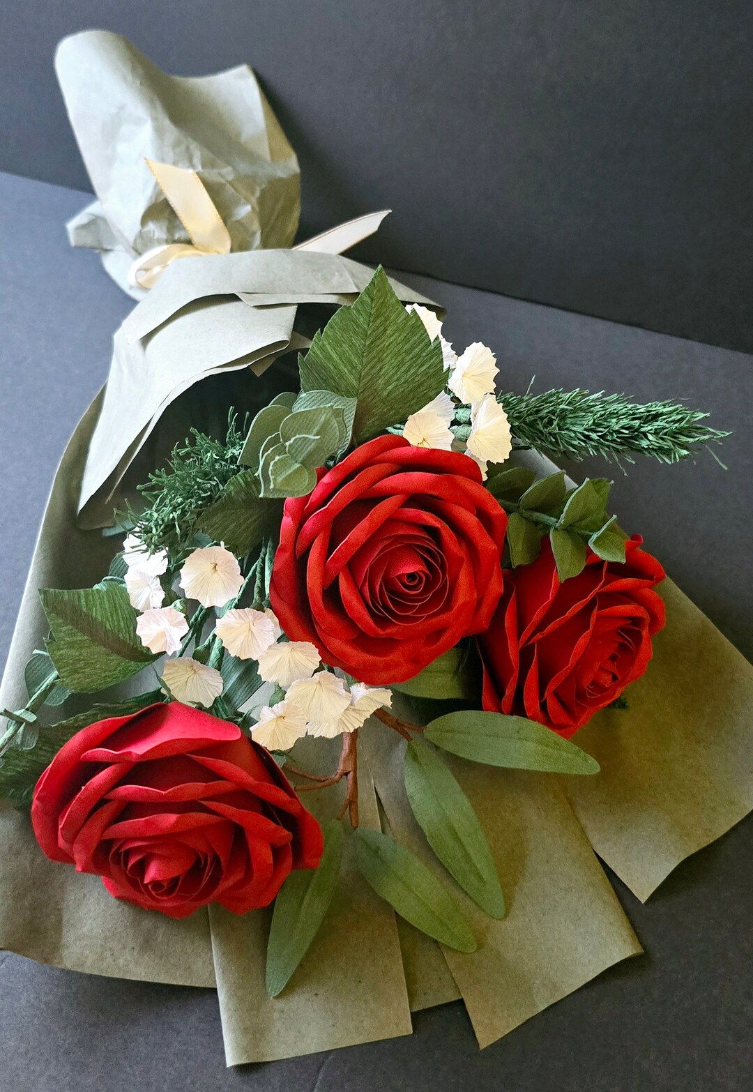 Red Paper Roses Bouquet, Roses for Gifts, Handmade Paper Roses ...