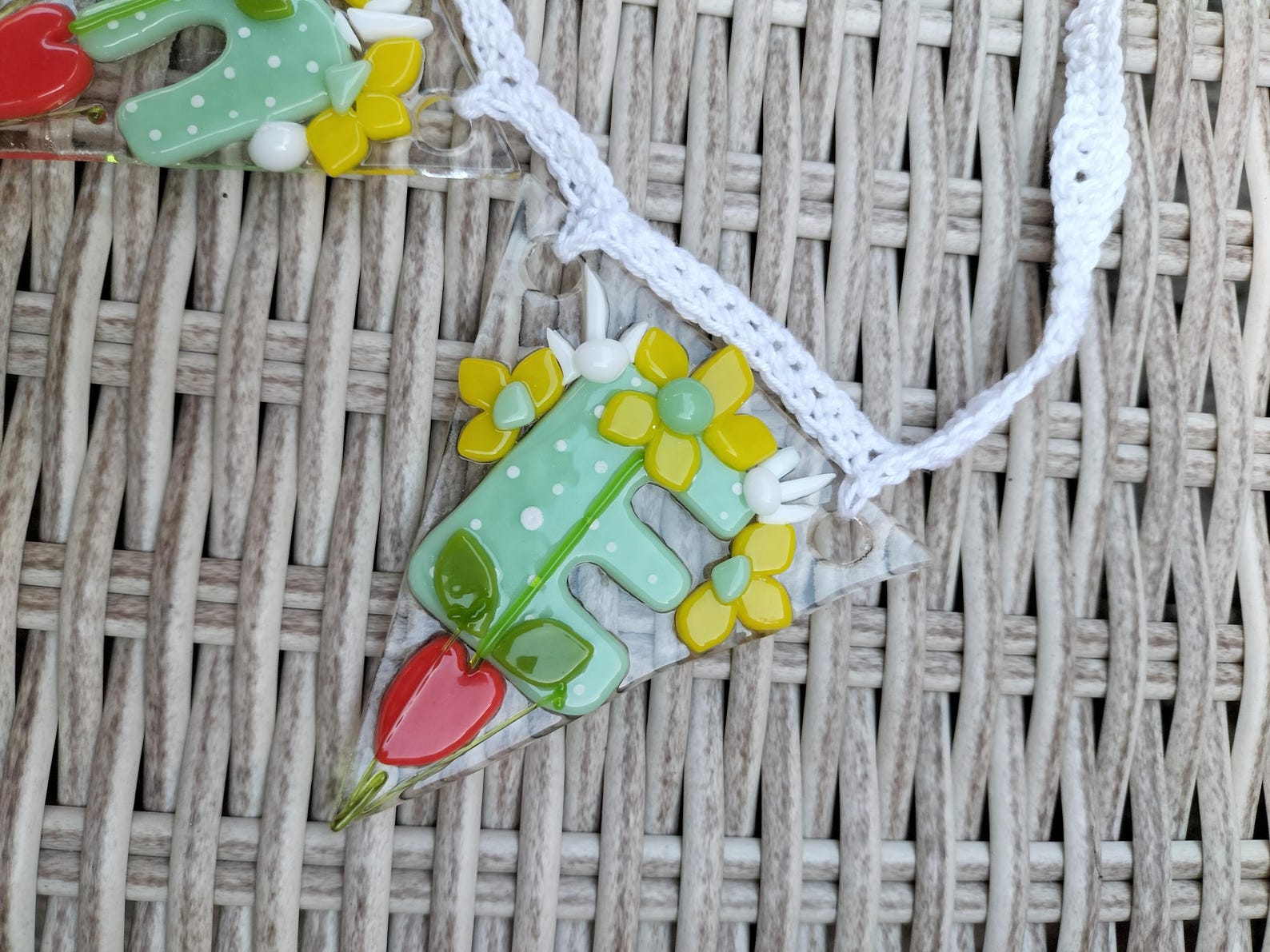 Hand Made Fused Glass Bunting Suncatcher or Wall Art HOME With Hearts ...