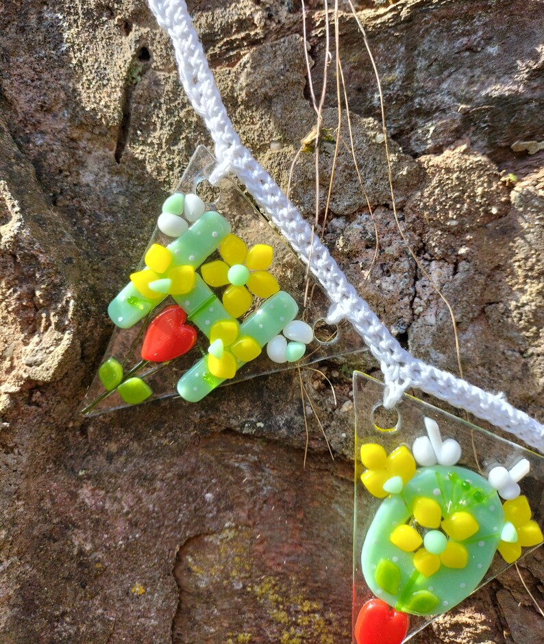 Hand Made Fused Glass Bunting Suncatcher or Wall Art HOME With Hearts ...