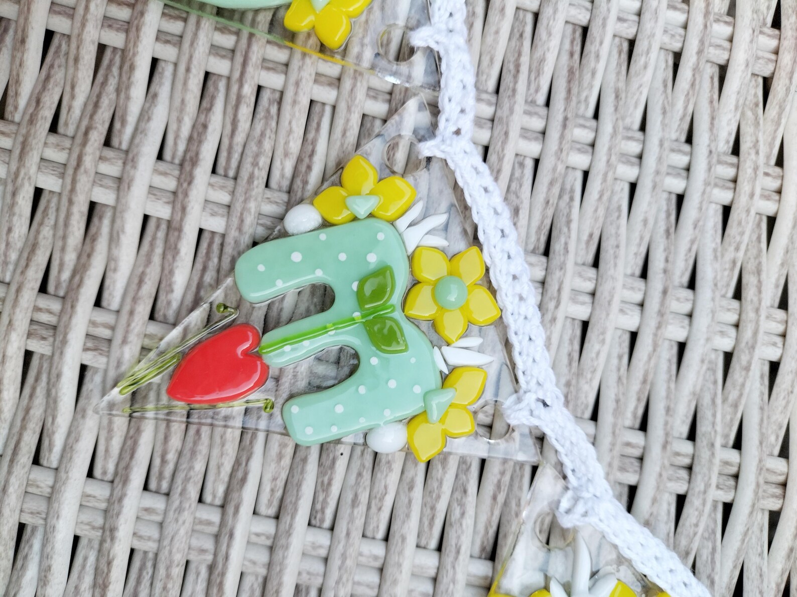 Hand Made Fused Glass Bunting Suncatcher or Wall Art HOME With Hearts ...