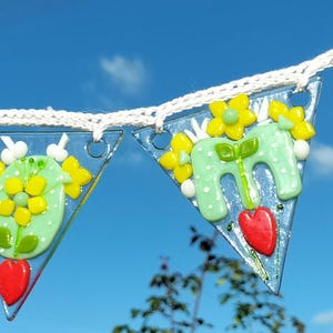 Hand Made Fused Glass Bunting Suncatcher or Wall Art HOME With Hearts ...