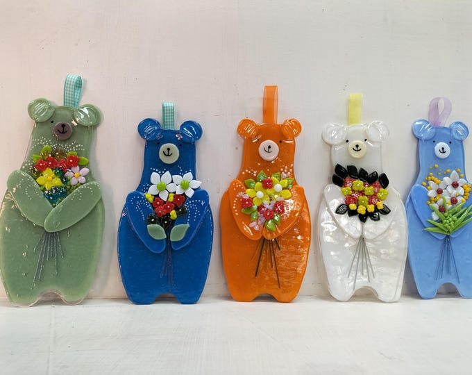 Hand Made Fused Glass Hanging Bear 8/9 Inches - Etsy