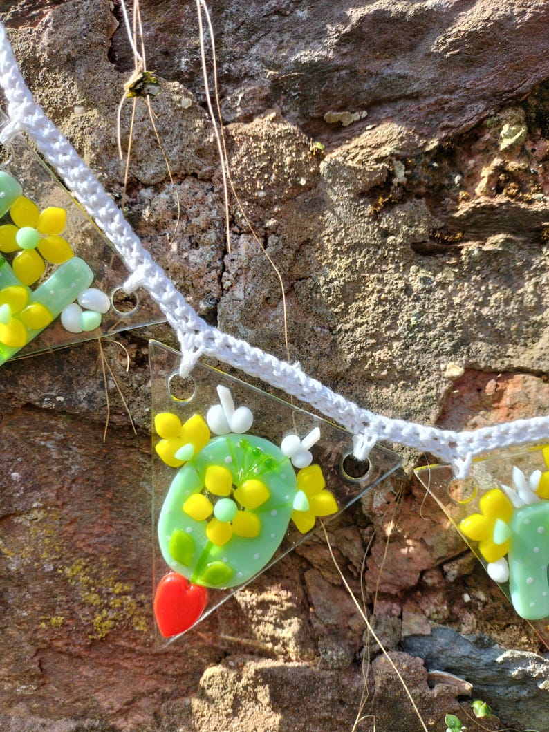 Hand Made Fused Glass Bunting Suncatcher or Wall Art HOME With Hearts ...