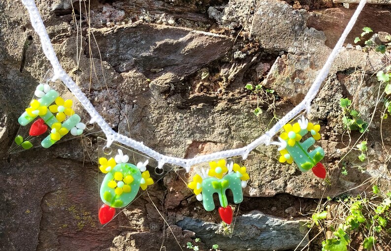 Hand Made Fused Glass Bunting Suncatcher or Wall Art HOME With Hearts ...