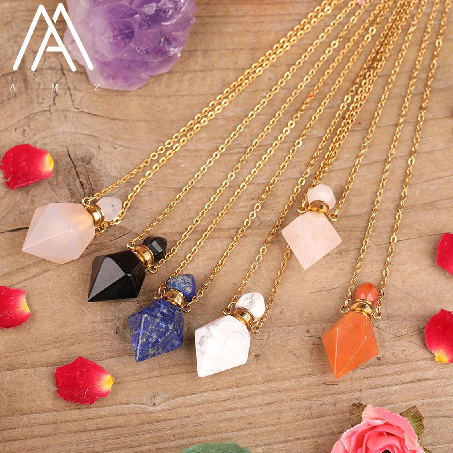 Perfume Bottle Pendant Necklace Fashion Jewelry Natural Stone - Etsy