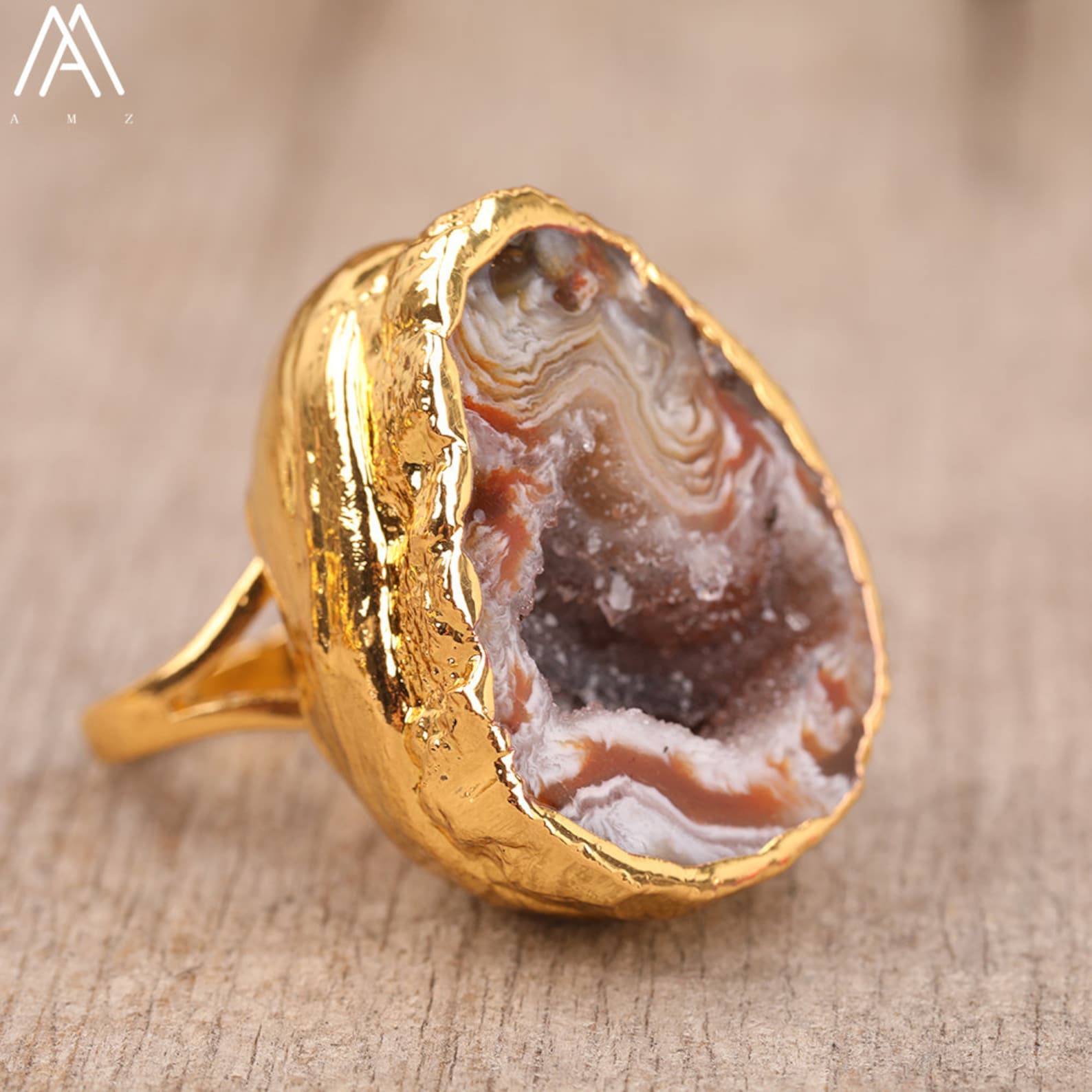 Agate Geode Rings Women Wedding Jewelry Natural Agate Stone - Etsy