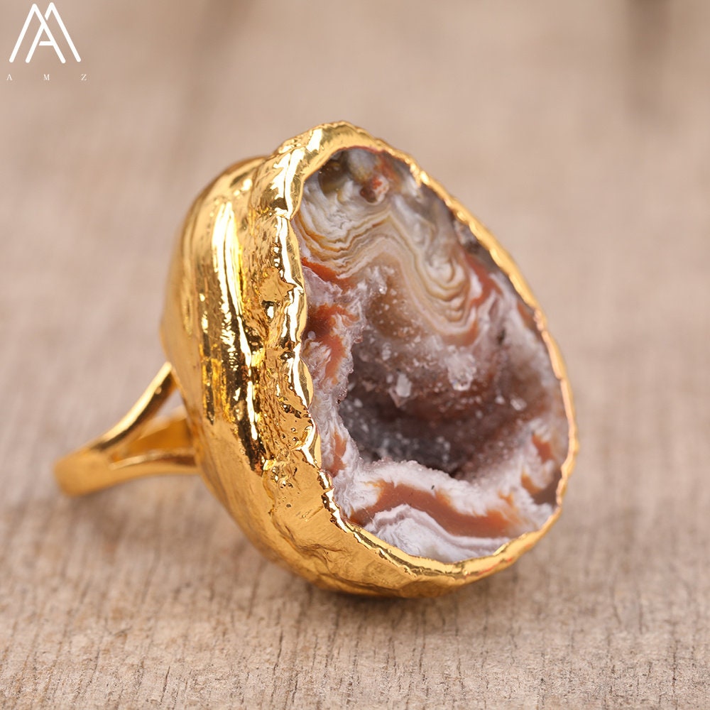 Agate Geode Rings Women Wedding Jewelry Natural Agate Stone - Etsy