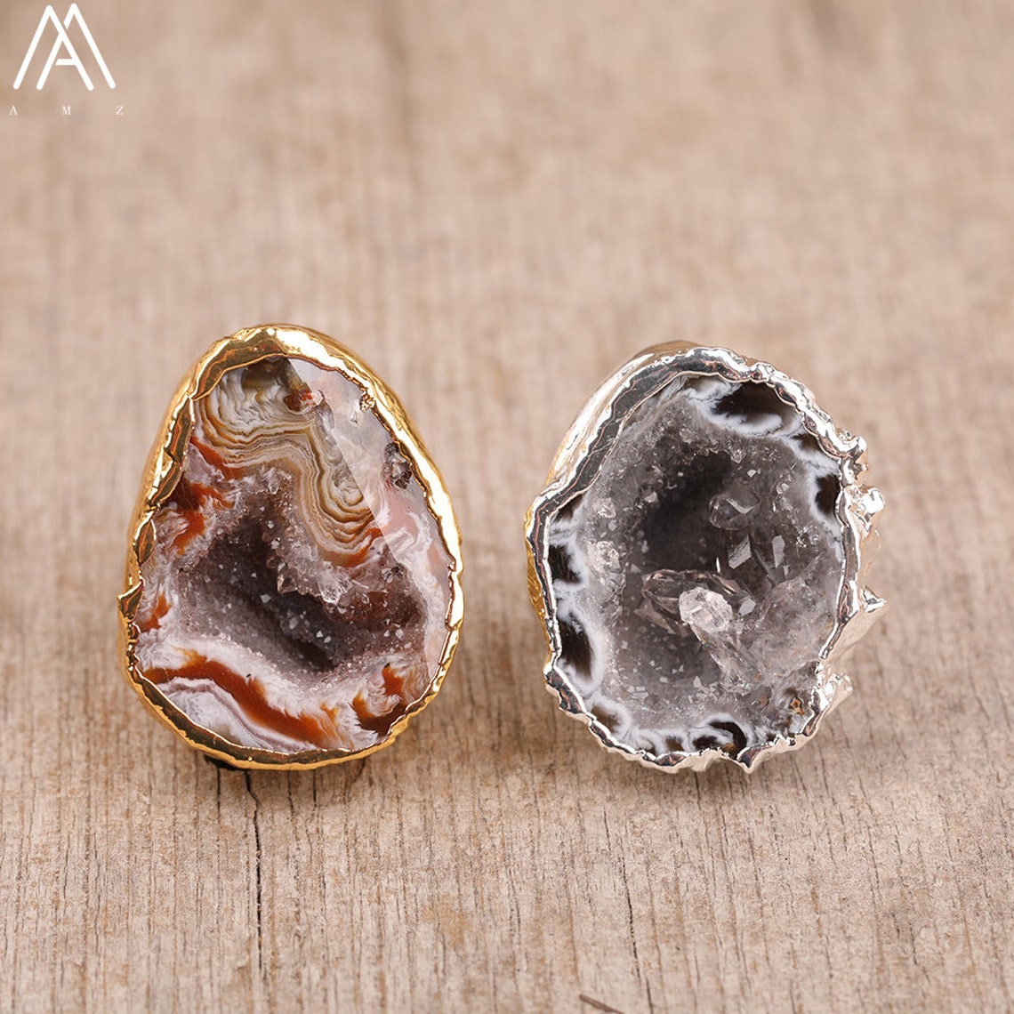 Agate Geode Rings Women Wedding Jewelry Natural Agate Stone - Etsy