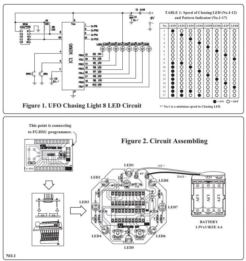 UFO Chasing Light 8 LED 12 Speed Level / 17 Patterns Assembled Kit ...