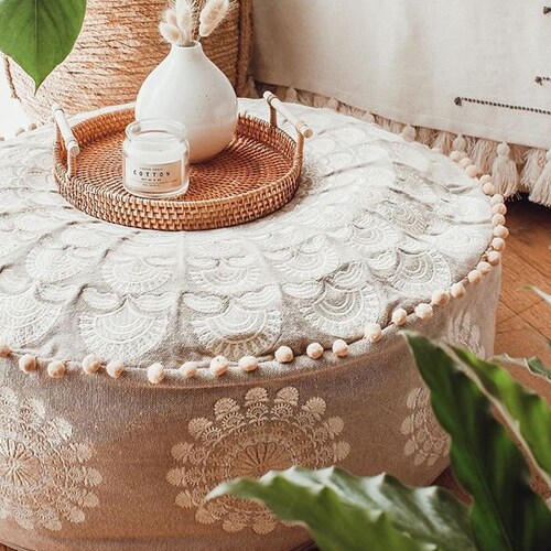 Boho Pouf Cover Jute Pouf Bohemian Pouf Ottoman for Living - Etsy