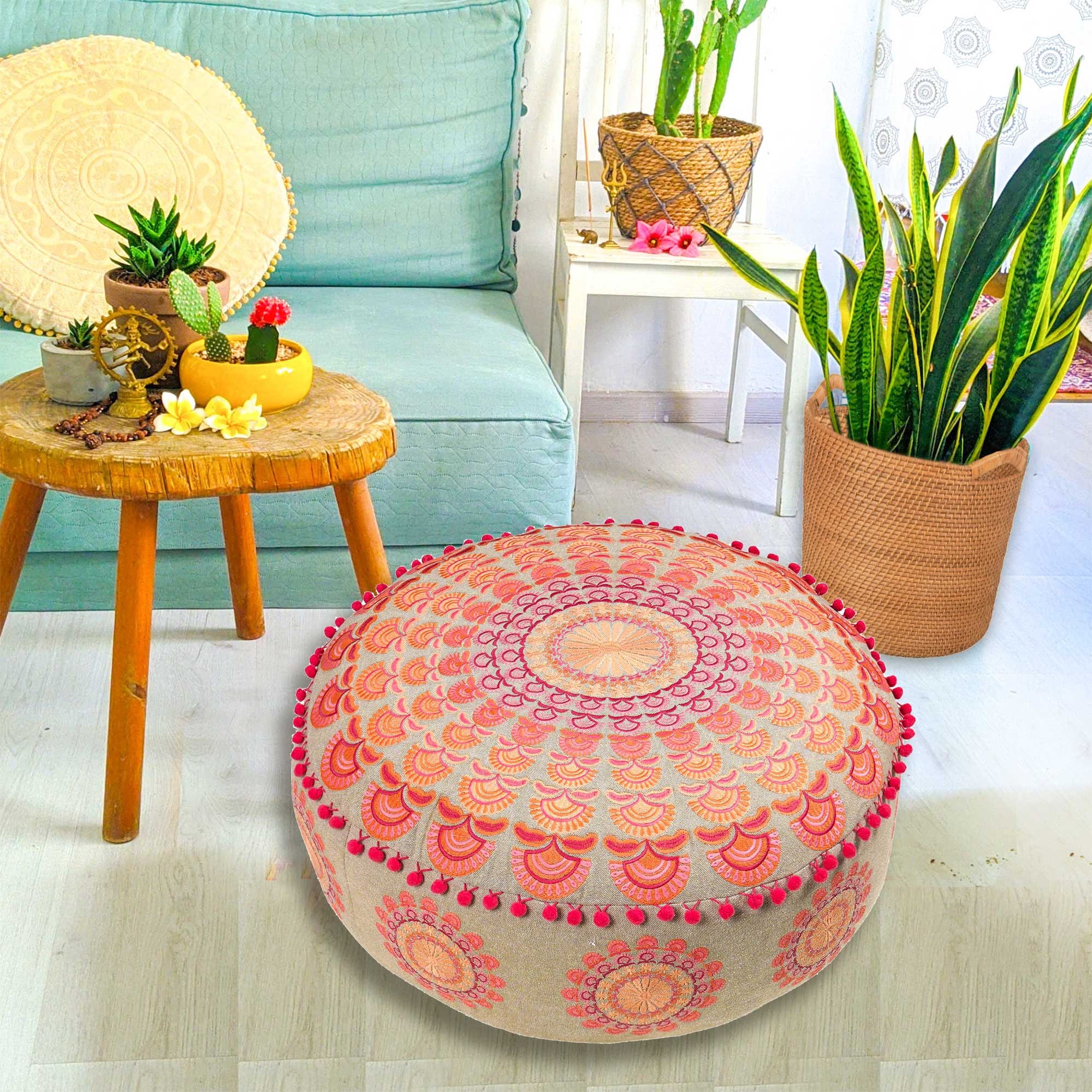 Bohemian Pouf Ottoman Cover 24x8 Inches Luxury Artisan - Etsy
