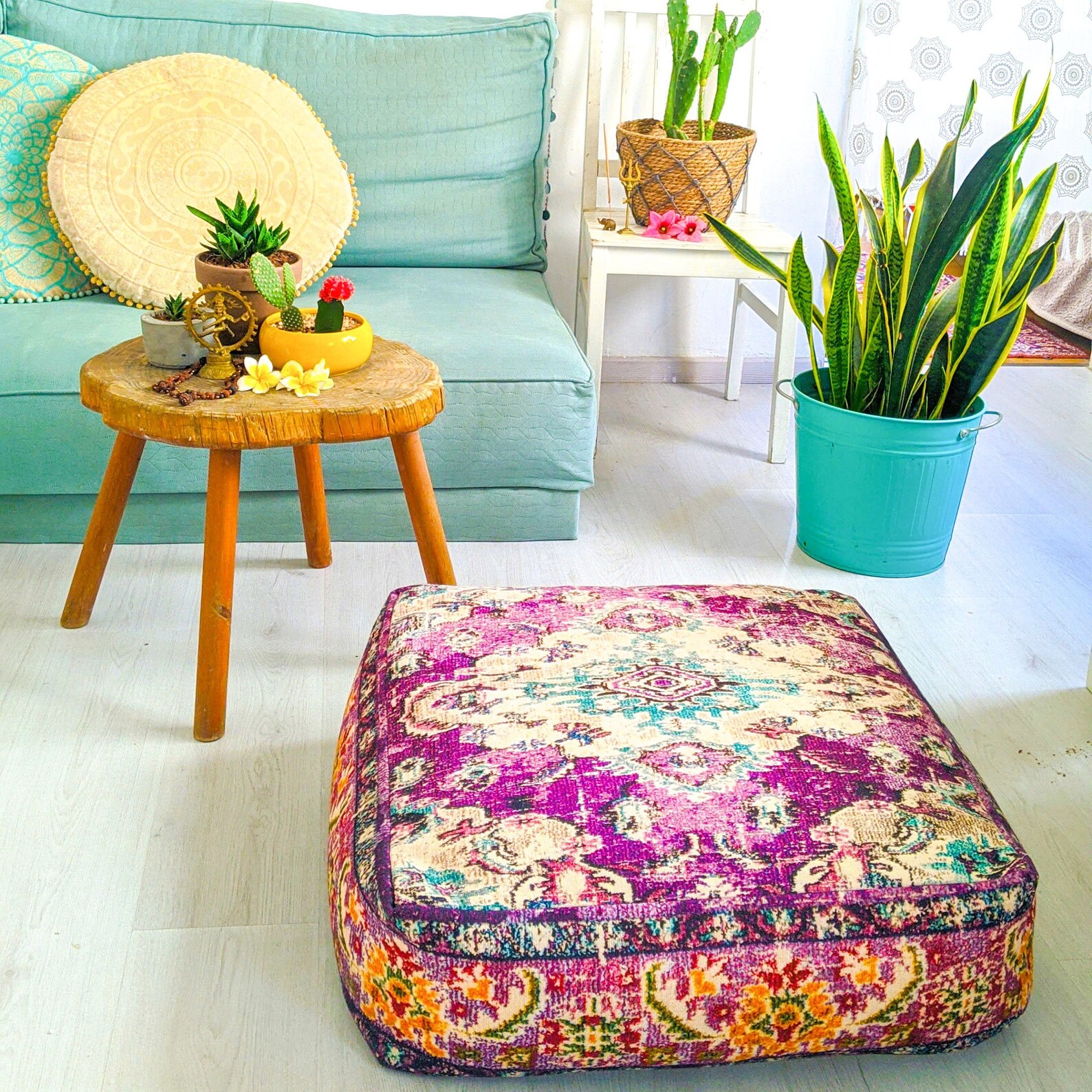 Bohemian Yoga Décor Floor Cushion Cover 24x8 Inches Square Meditation ...