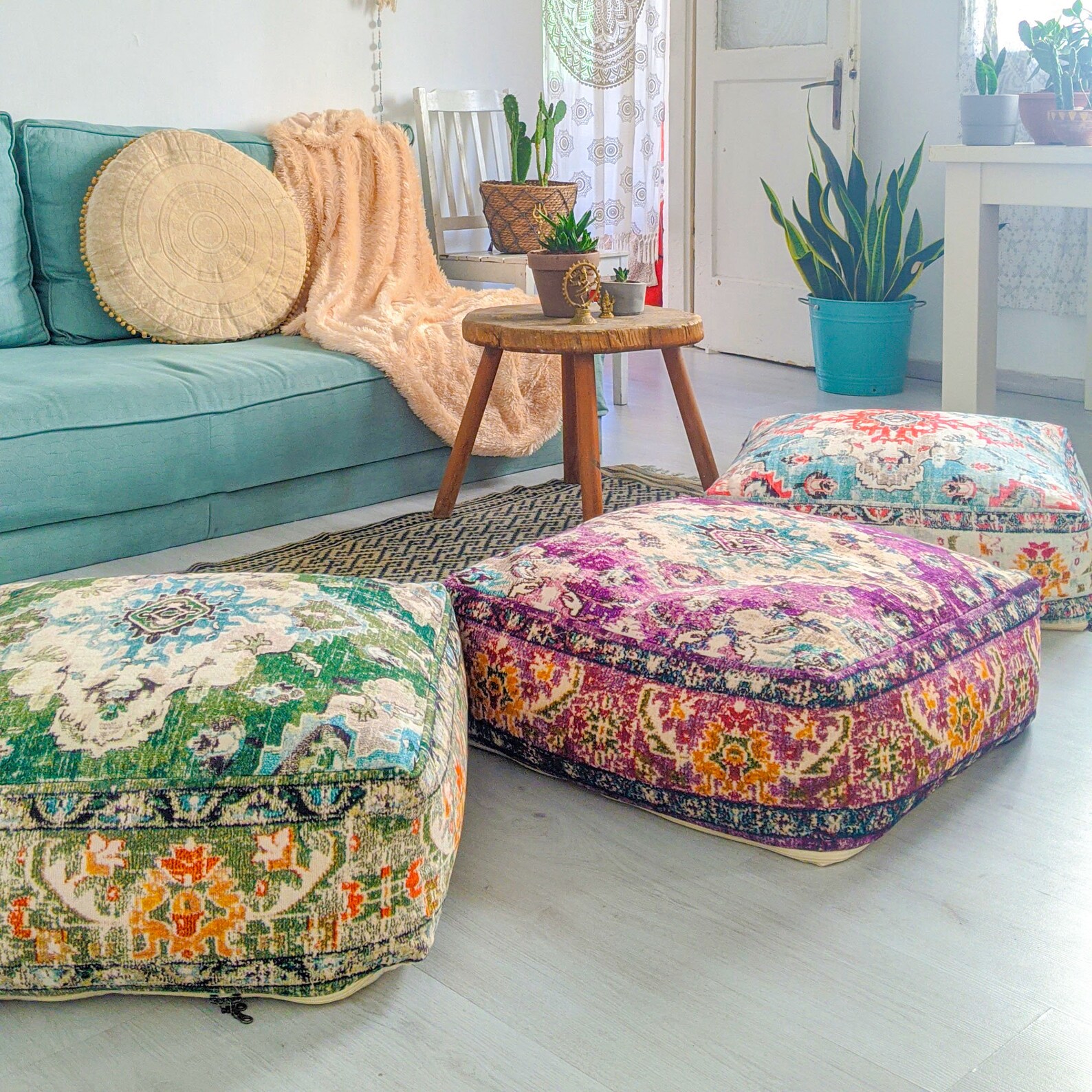 Bohemian Yoga Décor Floor Cushion Cover 24x8 Inches Square Meditation ...