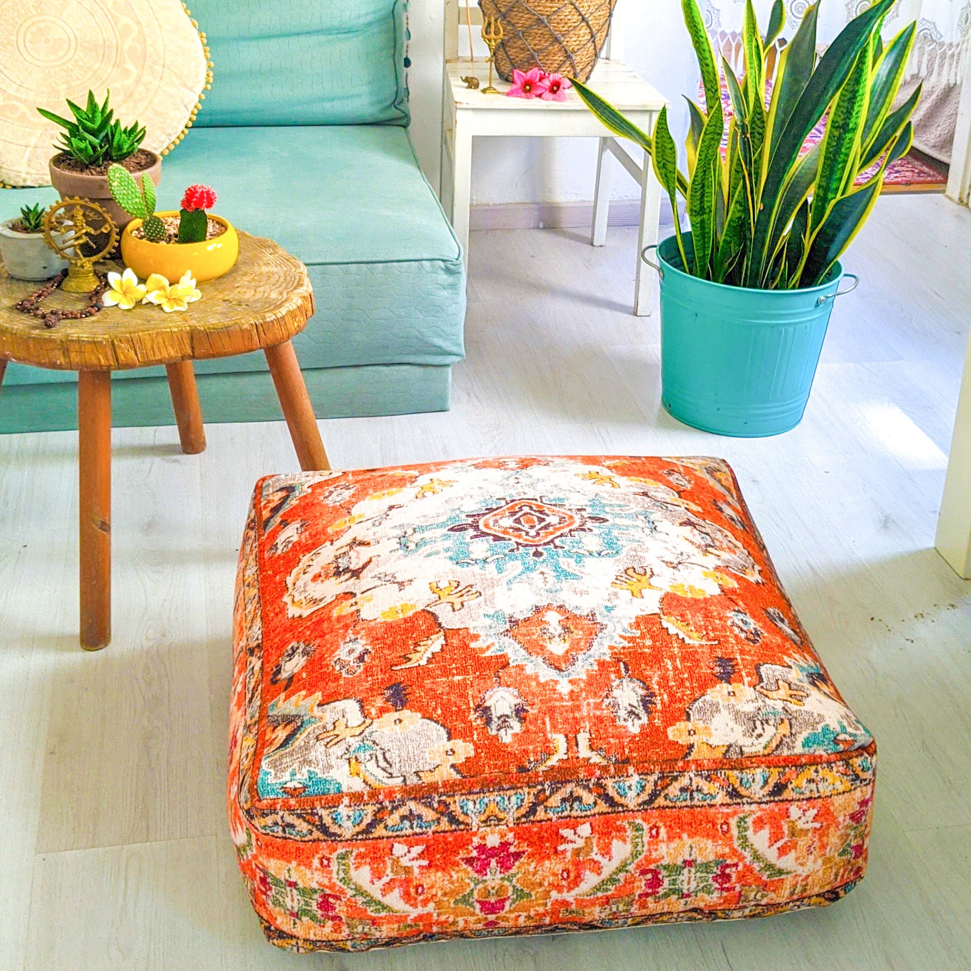 Bohemian Pouf Ottoman COVER Boho Floor Cushion Moroccan | Etsy