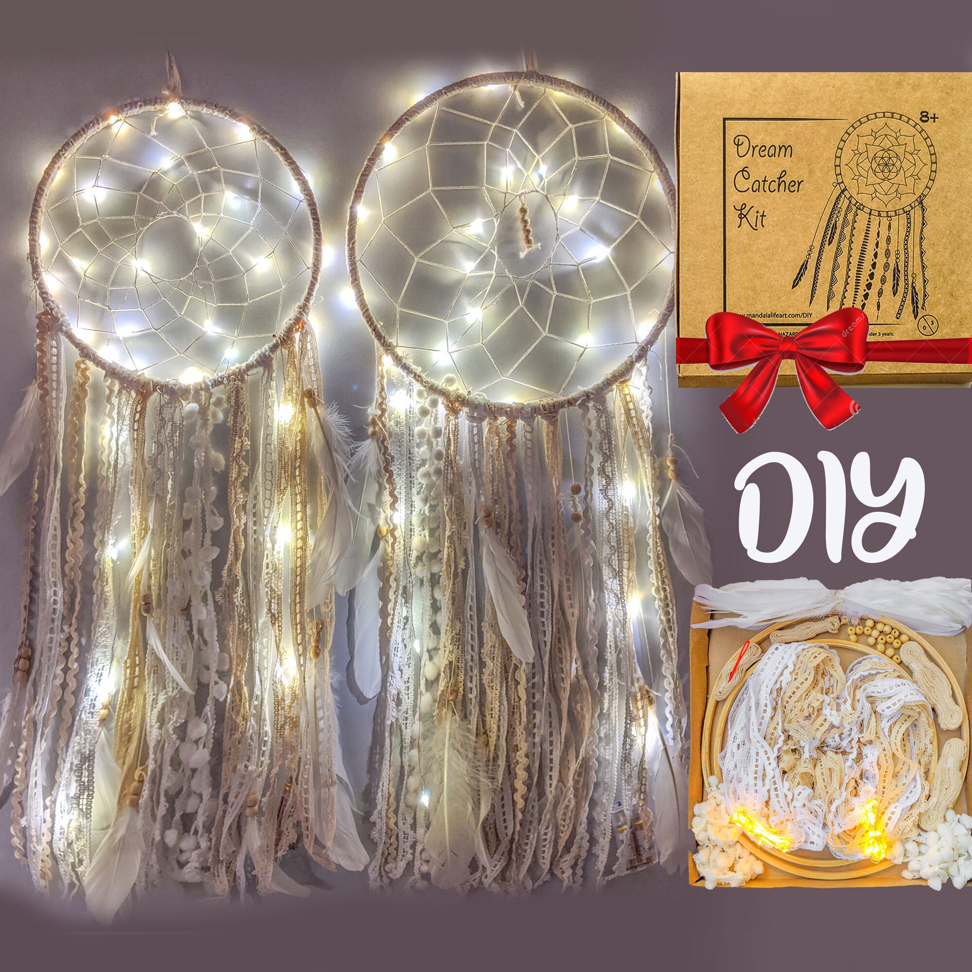 DIY Dream Catcher Kit With Led Lights Pack of 2 for Adults | Etsy