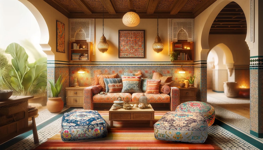 Bohemian Pouf Ottoman COVER Boho Floor Cushion Moroccan Pillows Vintage ...