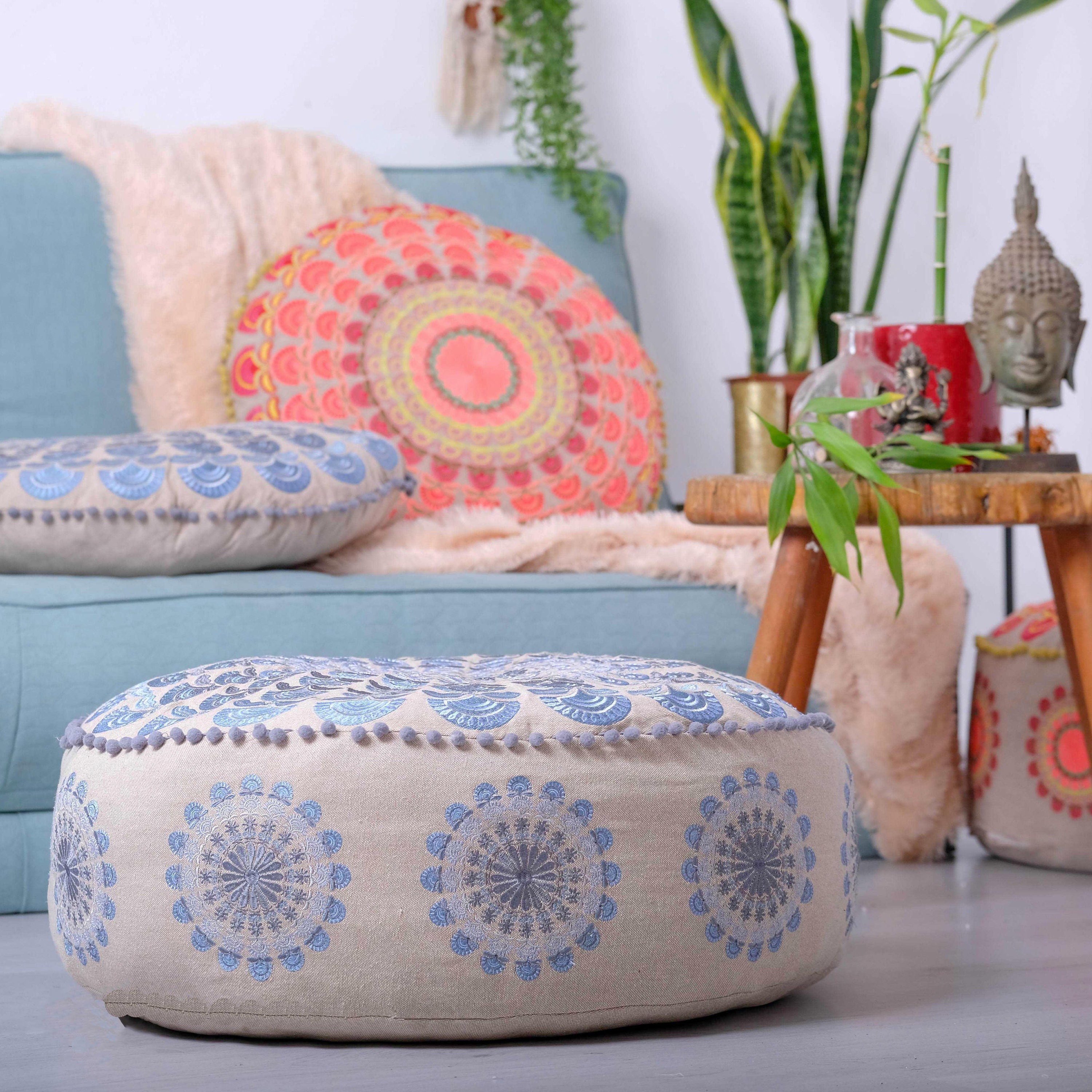 Bohemian Round Cushion Cover luxury Artisan Room Décor Pouf - Etsy