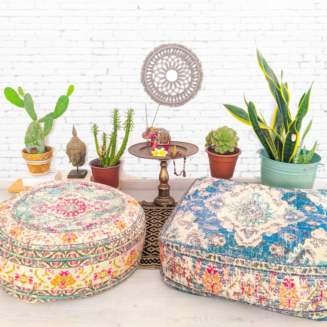 Boho Pouf Cover Set Bohemian Décor Large Floor Cushions Moroccan Throw ...