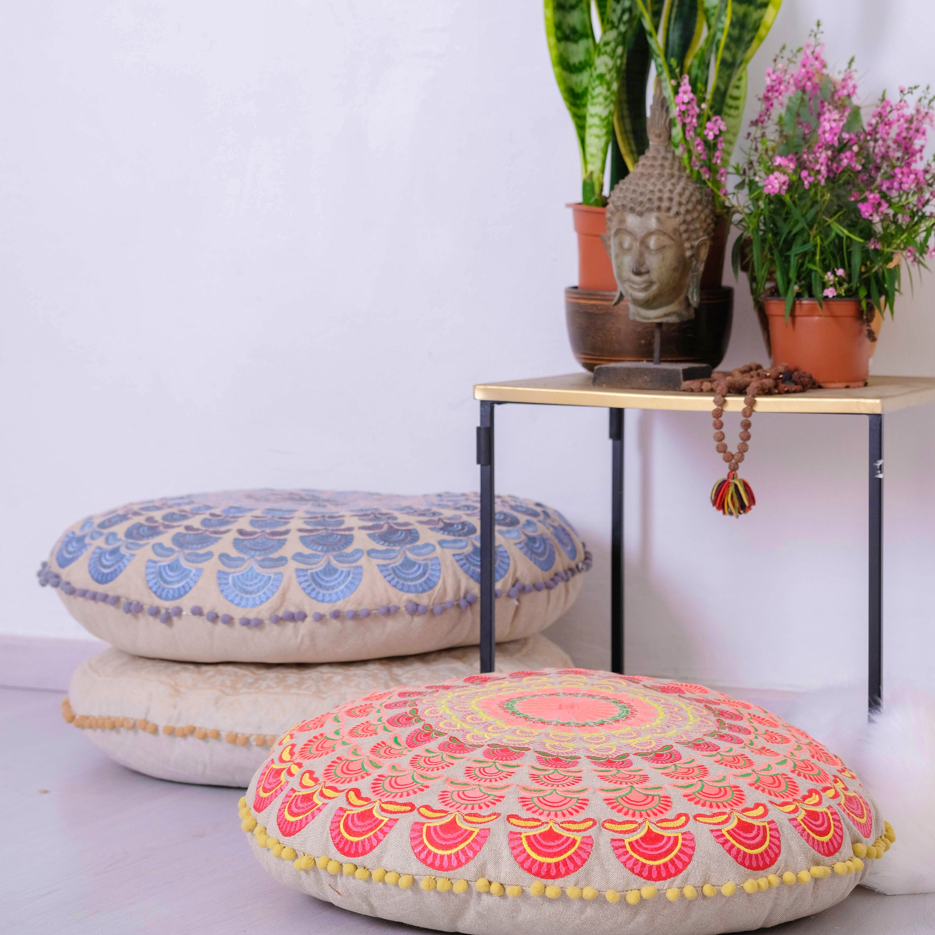 Bohemian Round Cushion Cover luxury Artisan Room Décor Pouf - Etsy