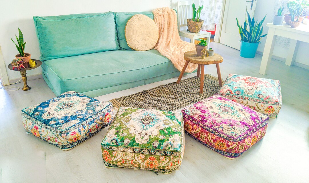 Bohemian Pouf Ottoman COVER Boho Floor Cushion Moroccan - Etsy