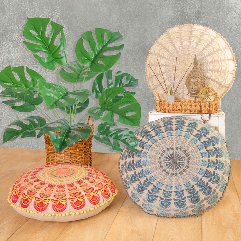 Bohemian Pouf Ottoman Cover Room Décor Pouffe for Meditation - Etsy