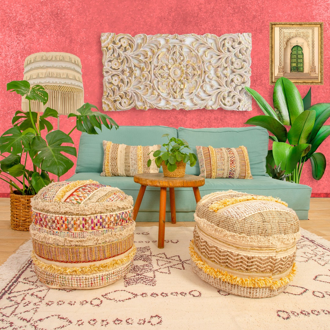 Boho Pouf Pouffe Ottoman Cover Moroccan Floor Pillow Bohemian - Etsy