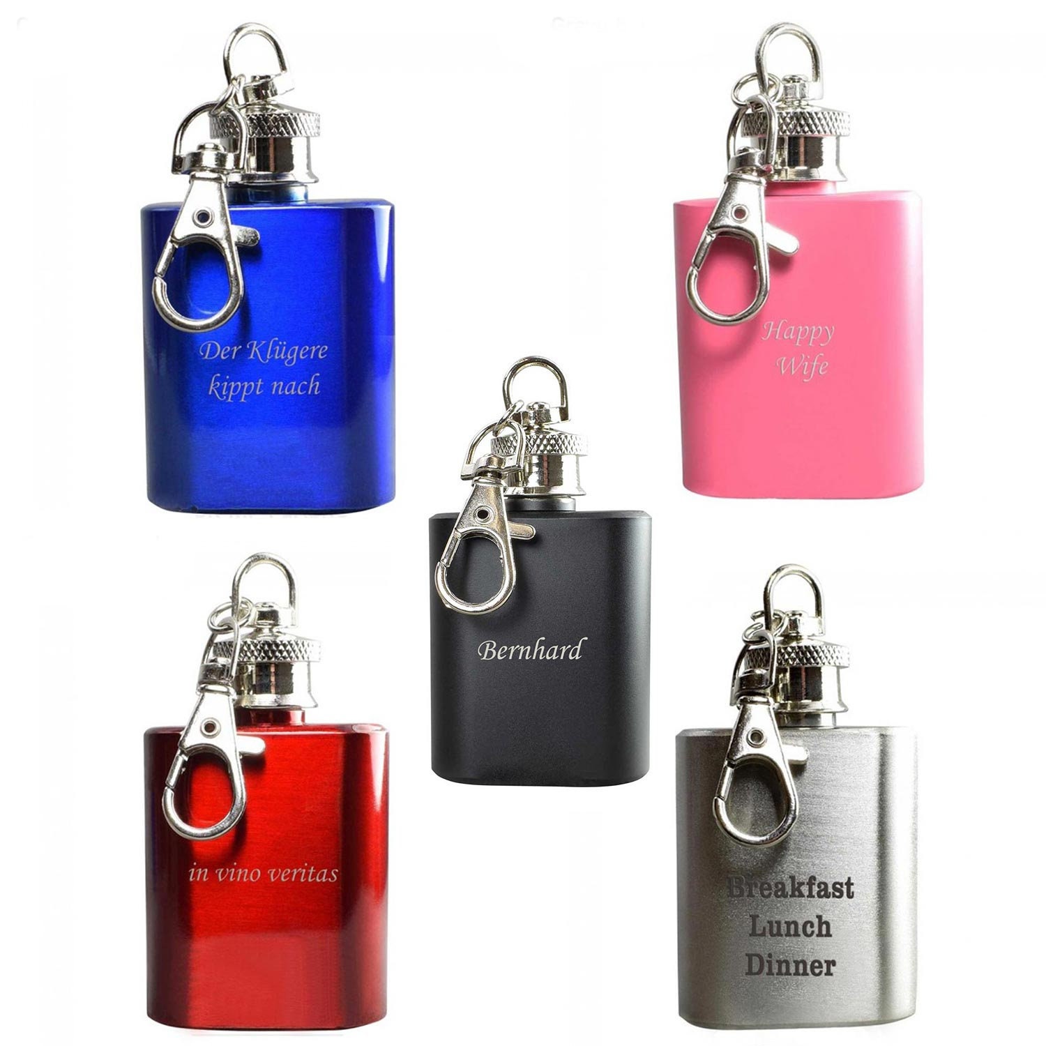 Personalized Mini Flask With Engraving in Blue, Pink, Red or Silver ...