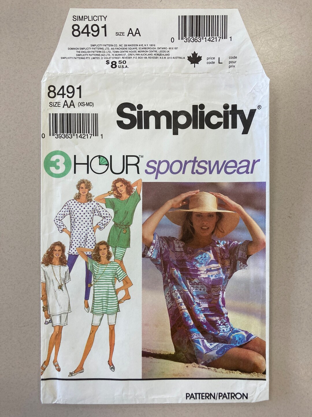 1993 Simplicity 8491 Misses 3 Hour Sportswear Leggings Shorts Skirt Tunic Top Pattern Sizes XS S ...