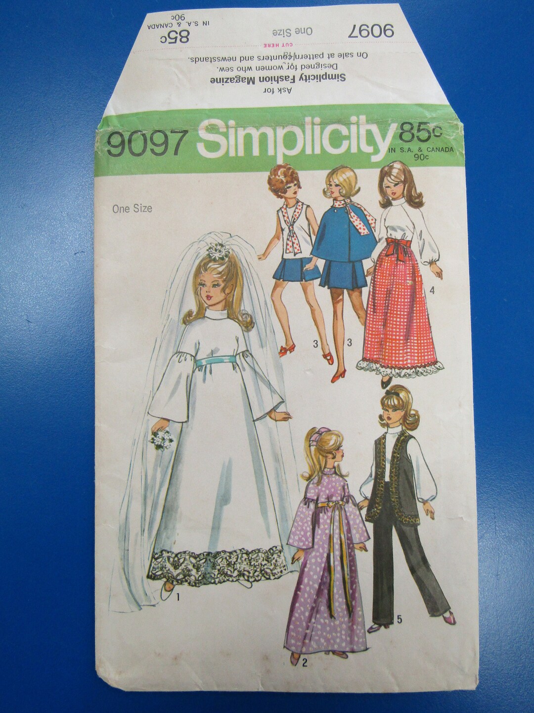 1970 Simplicity 9097 Barbie 11.5" Doll Clothes Pattern Wedding Gown ...