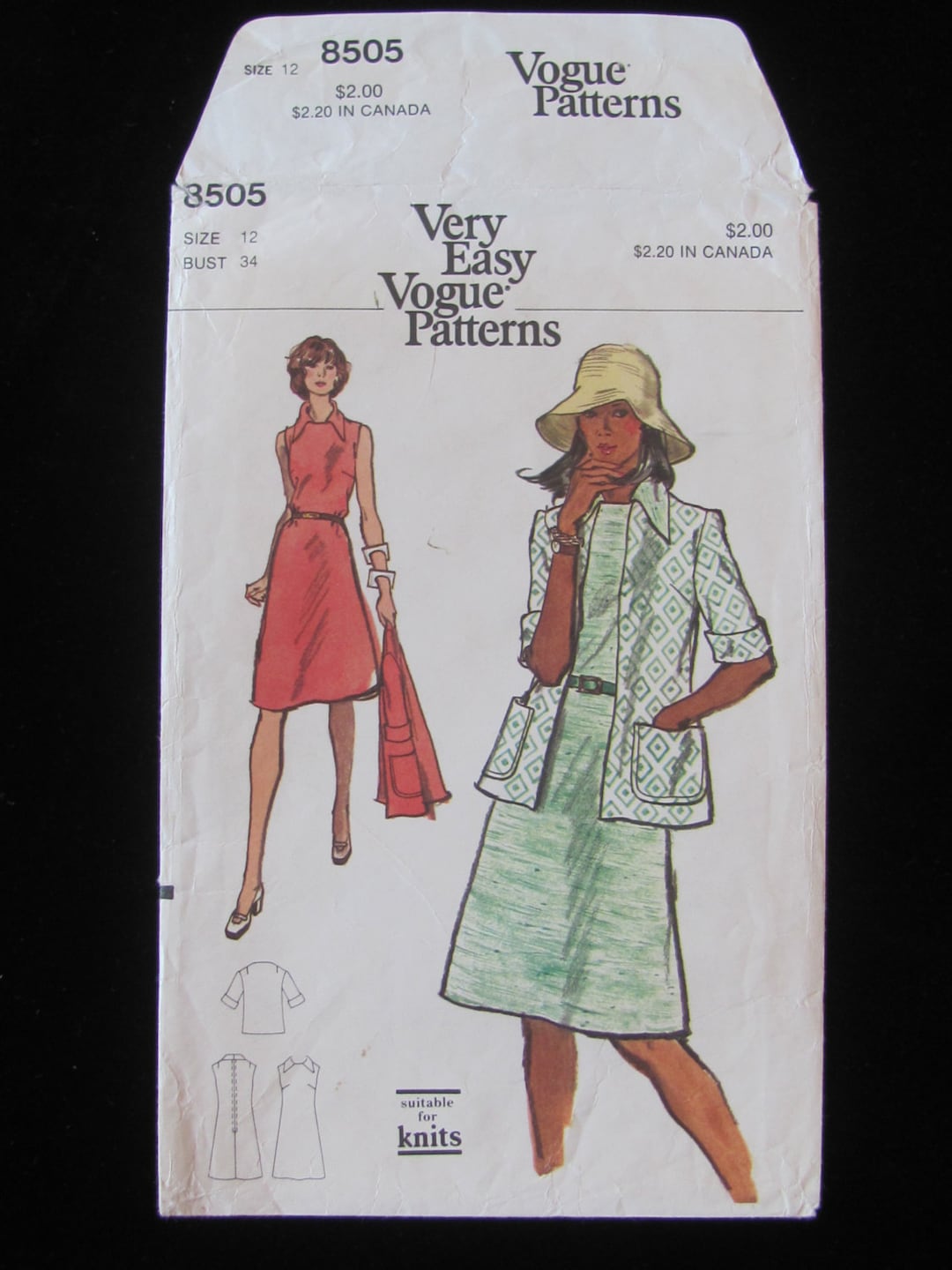 1970s Vogue 8505 Dress and Jacket Pattern Misses Size 12 - Etsy