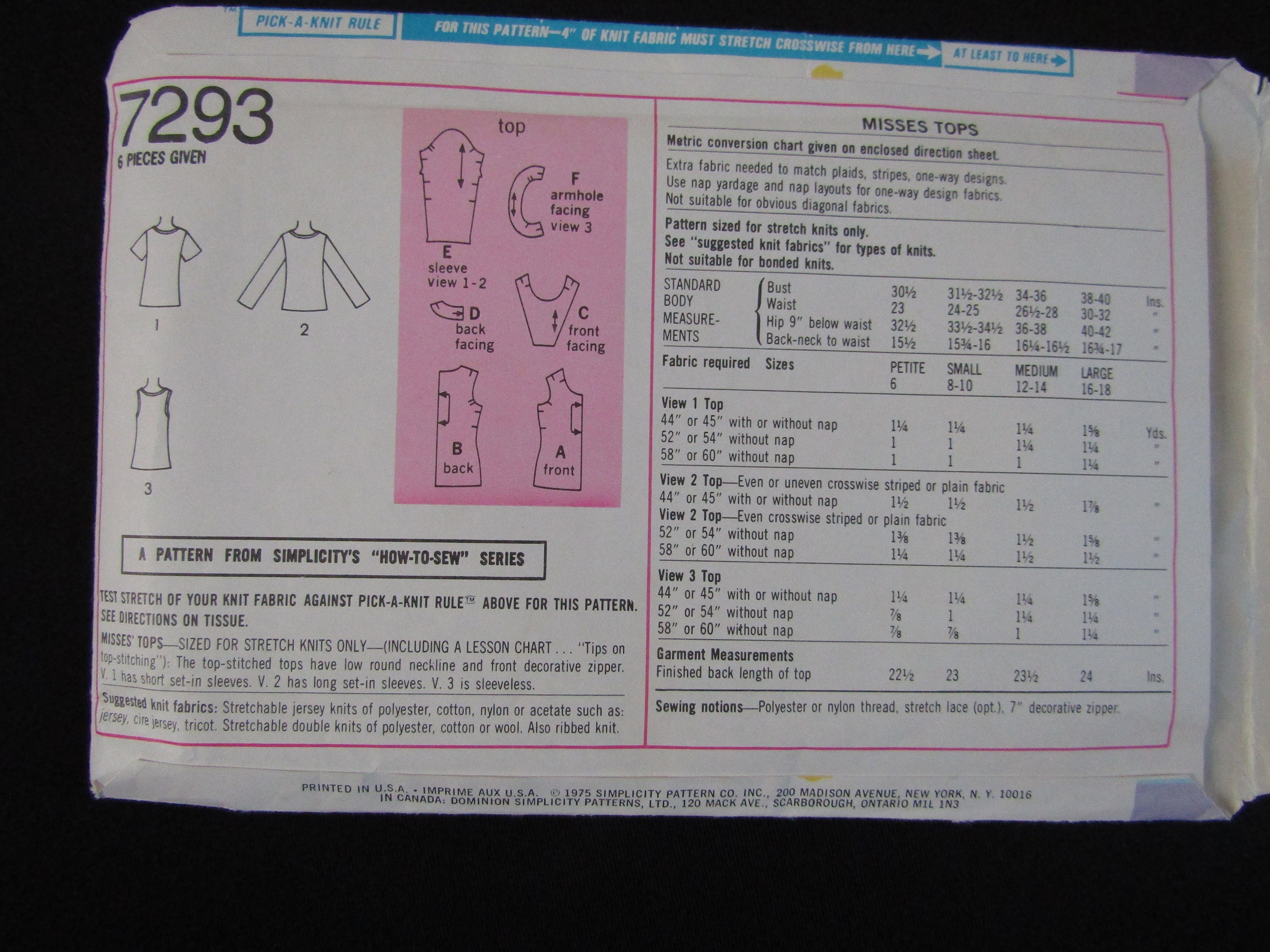 1975 Simplicity 7293 Blouse Top Scoop Neck Pattern Misses Size - Etsy UK