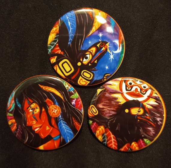 Trickster Raven Set single Purchase or Set of 3 Buttons | Etsy