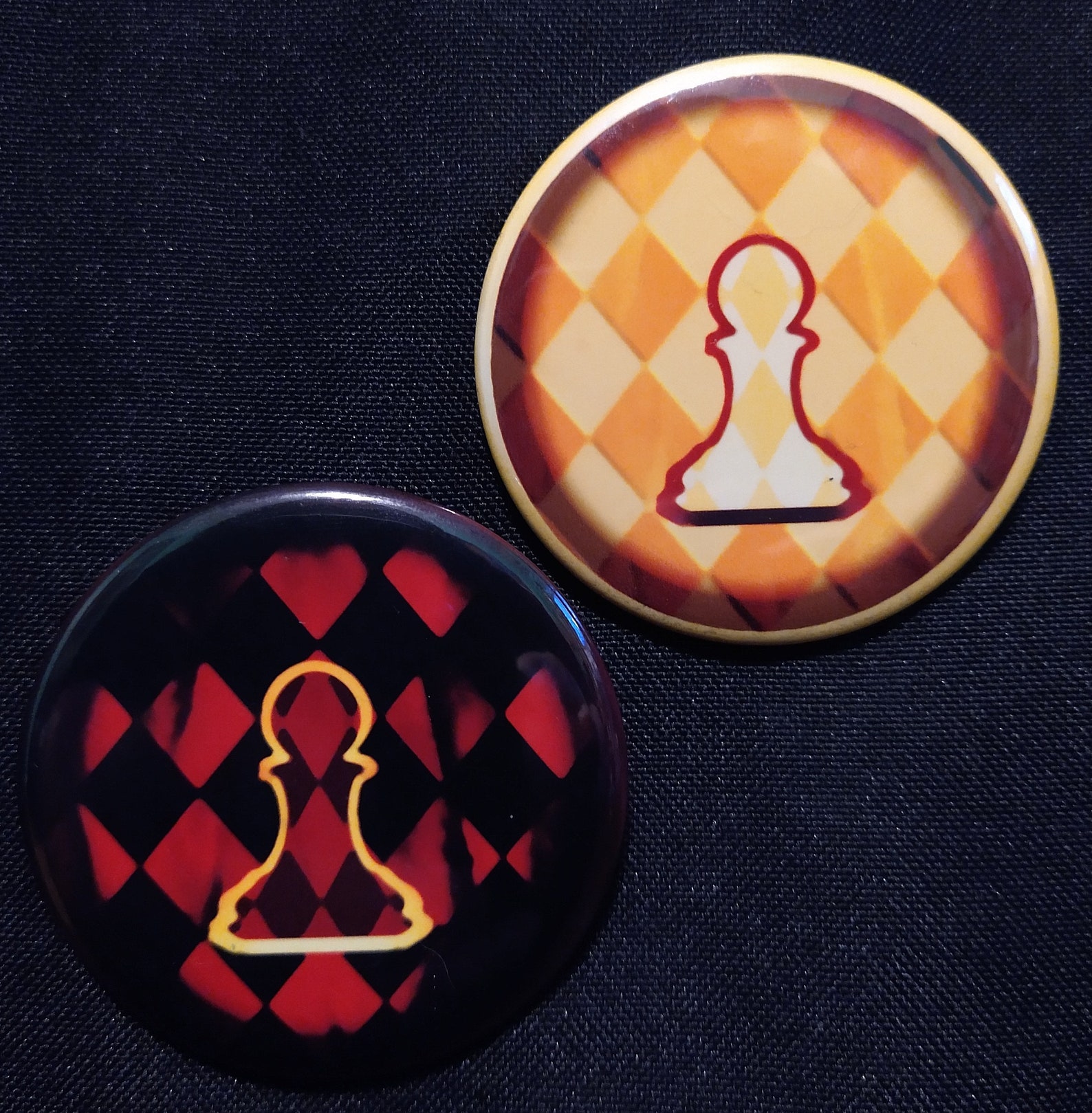 Harlequin Red and Gold Chess Badge Set single Purchase or Set | Etsy