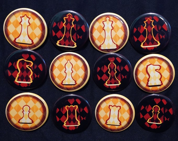 Harlequin Red and Gold Chess Badge Set single Purchase or Set of 12 ...