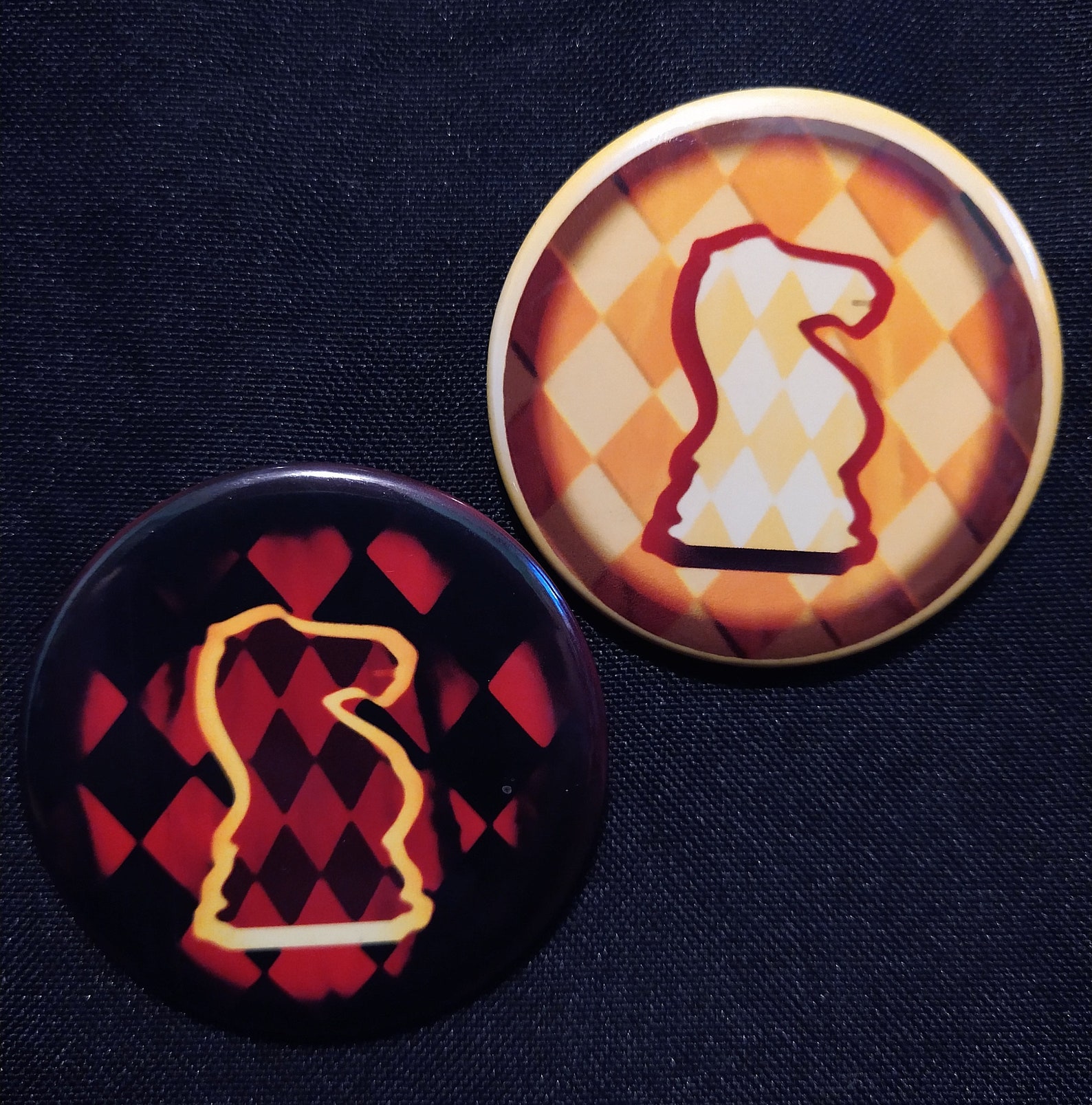 Harlequin Red and Gold Chess Badge Set single Purchase or Set | Etsy