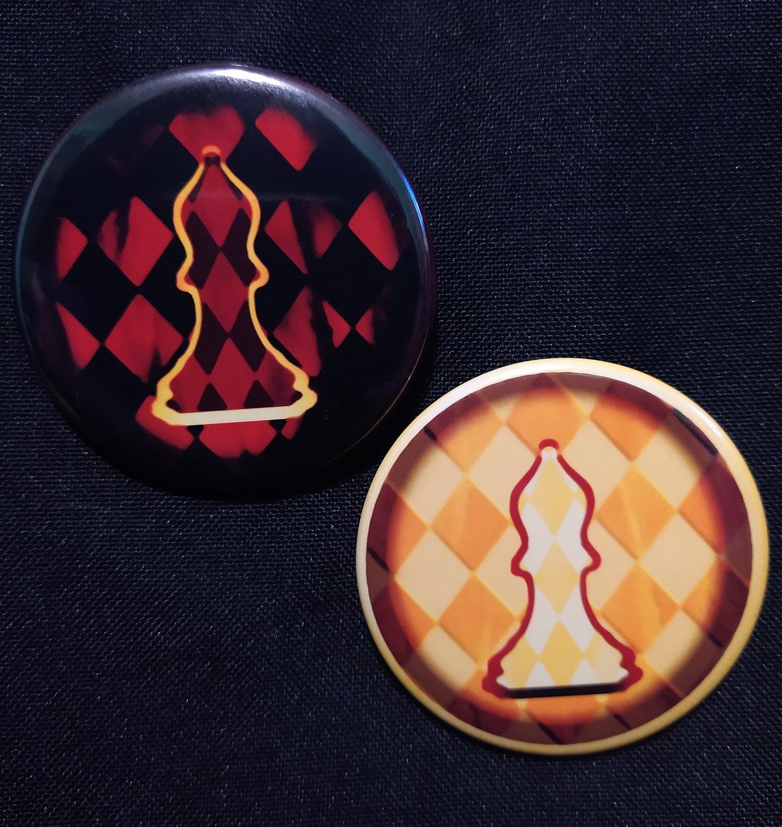 Harlequin Red and Gold Chess Badge Set single Purchase or Set | Etsy