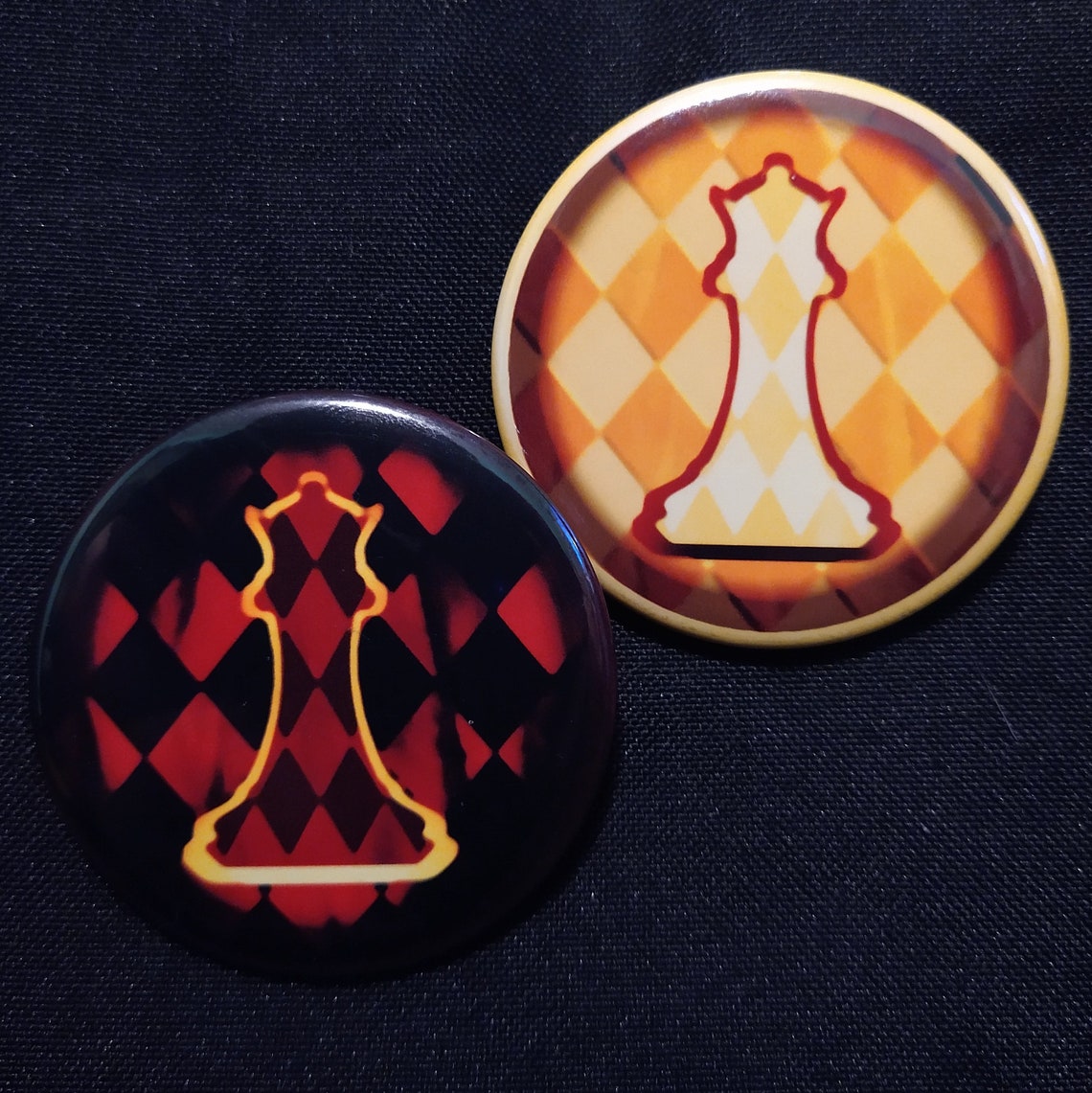 Harlequin Red and Gold Chess Badge Set single Purchase or Set | Etsy