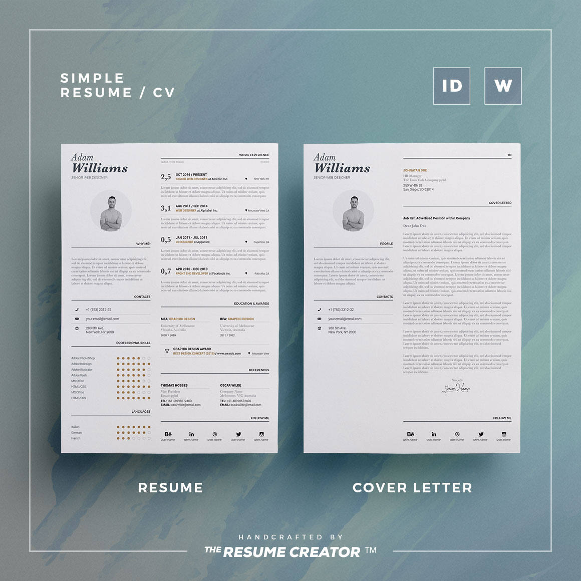 Simple Resume/cv Volume 9 | Word and Indesign Template | Professional ...