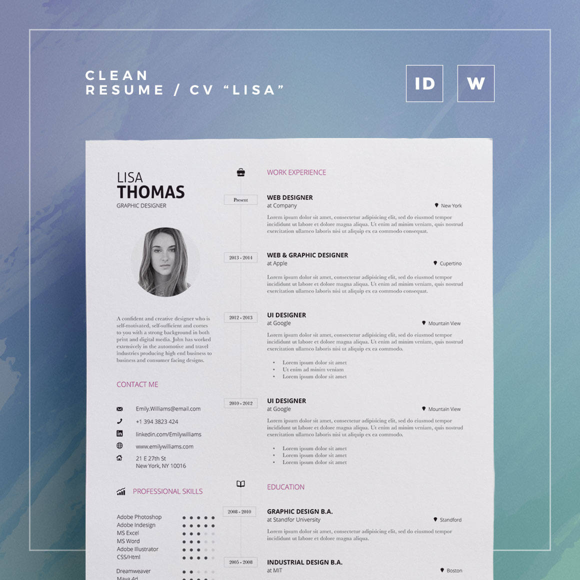 Clean Resume/cv "lisa" | Word and Indesign Template | Professional and ...