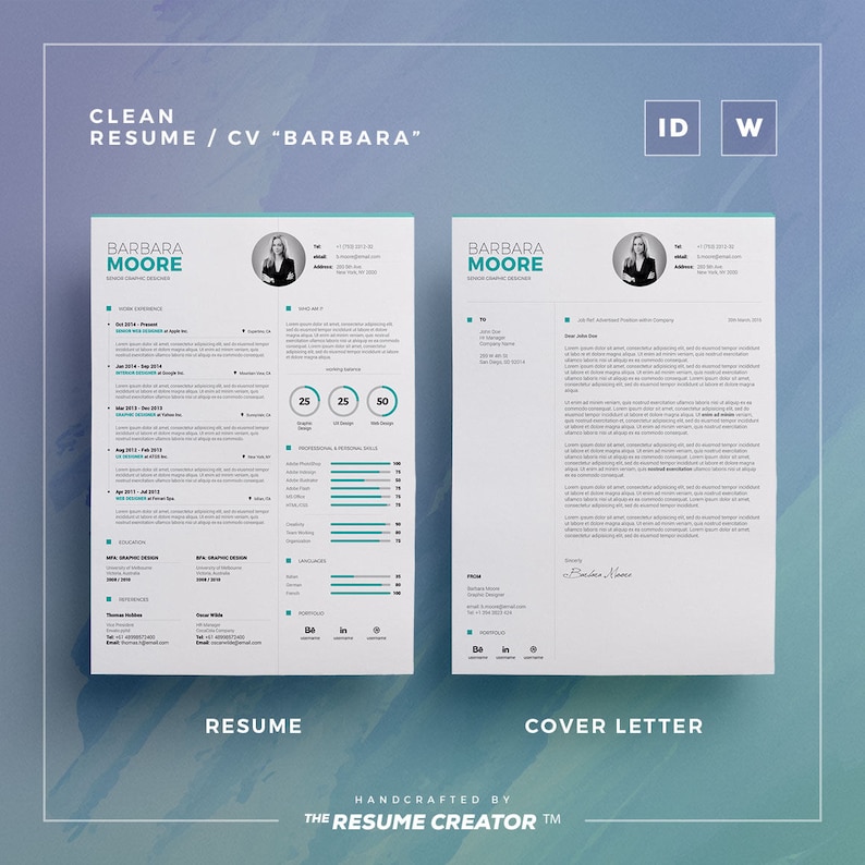 Clean Resume/cv "barbara" | Word and Indesign Template | Professional ...