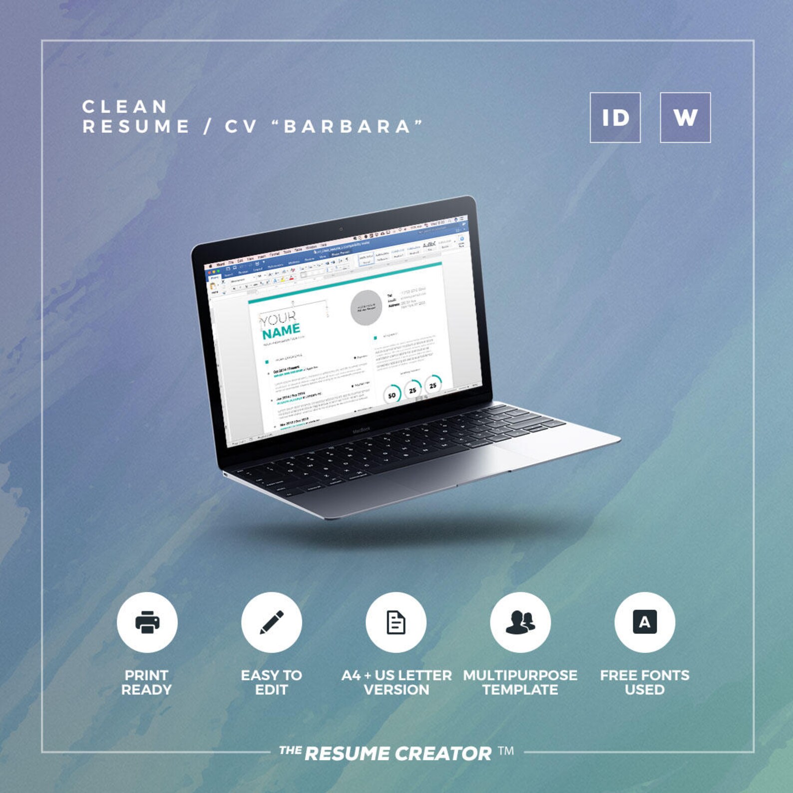 Clean Resume/cv "barbara" | Word and Indesign Template | Professional ...