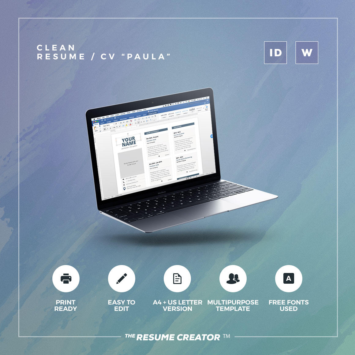 Clean Resume/cv "paula" | Word and Indesign Template | Professional and ...