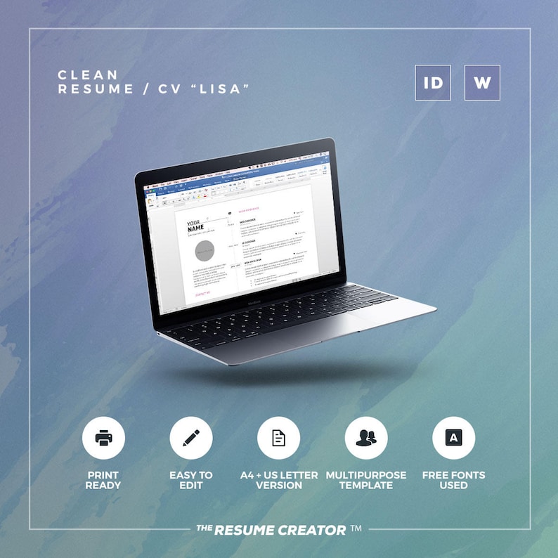 Clean Resume/cv "lisa" | Word and Indesign Template | Professional and ...