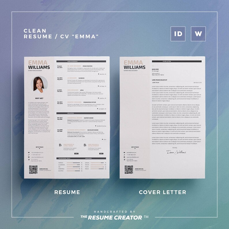 Resume/cv Template "emma" | Word and Indesign Template | Professional ...