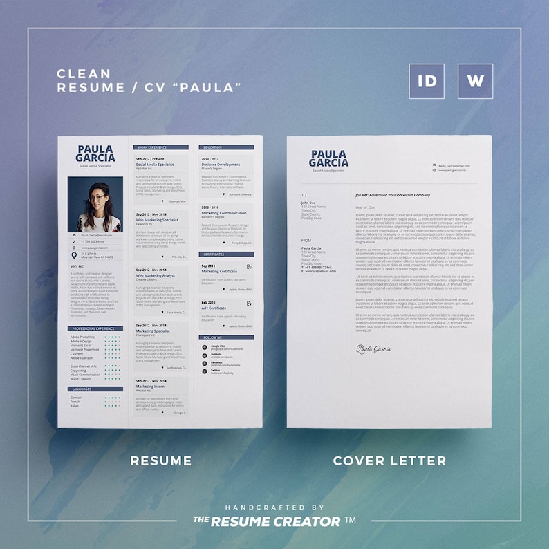 Clean Resume/cv "paula" | Word and Indesign Template | Professional and ...