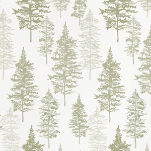 Illustrated Evergreen Forest, Sage Green, Wallpaper - Etsy