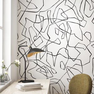 Entangled Lines Abstract Mural Wallpaper, Black, Wall Mural - Etsy